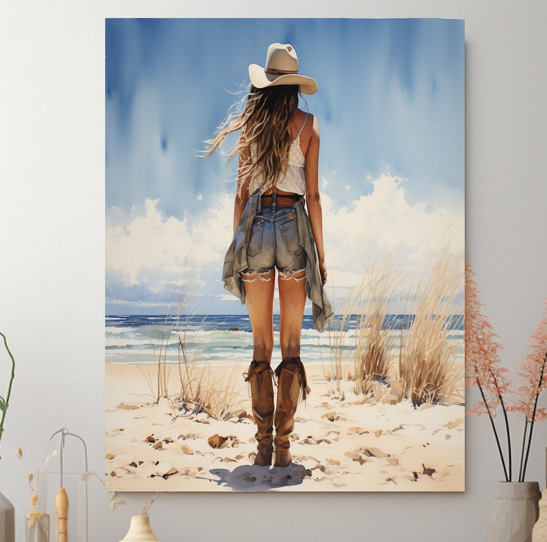 Coastal Cowgirl at the Beach Room Decor, Cowboy Wall Art, Modern Art ...