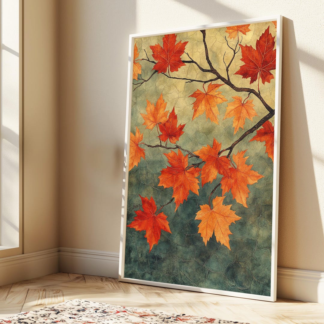 Autumn Maple Leaves Wall Art, Rustic Fall Canvas, Seasonal Nature ...