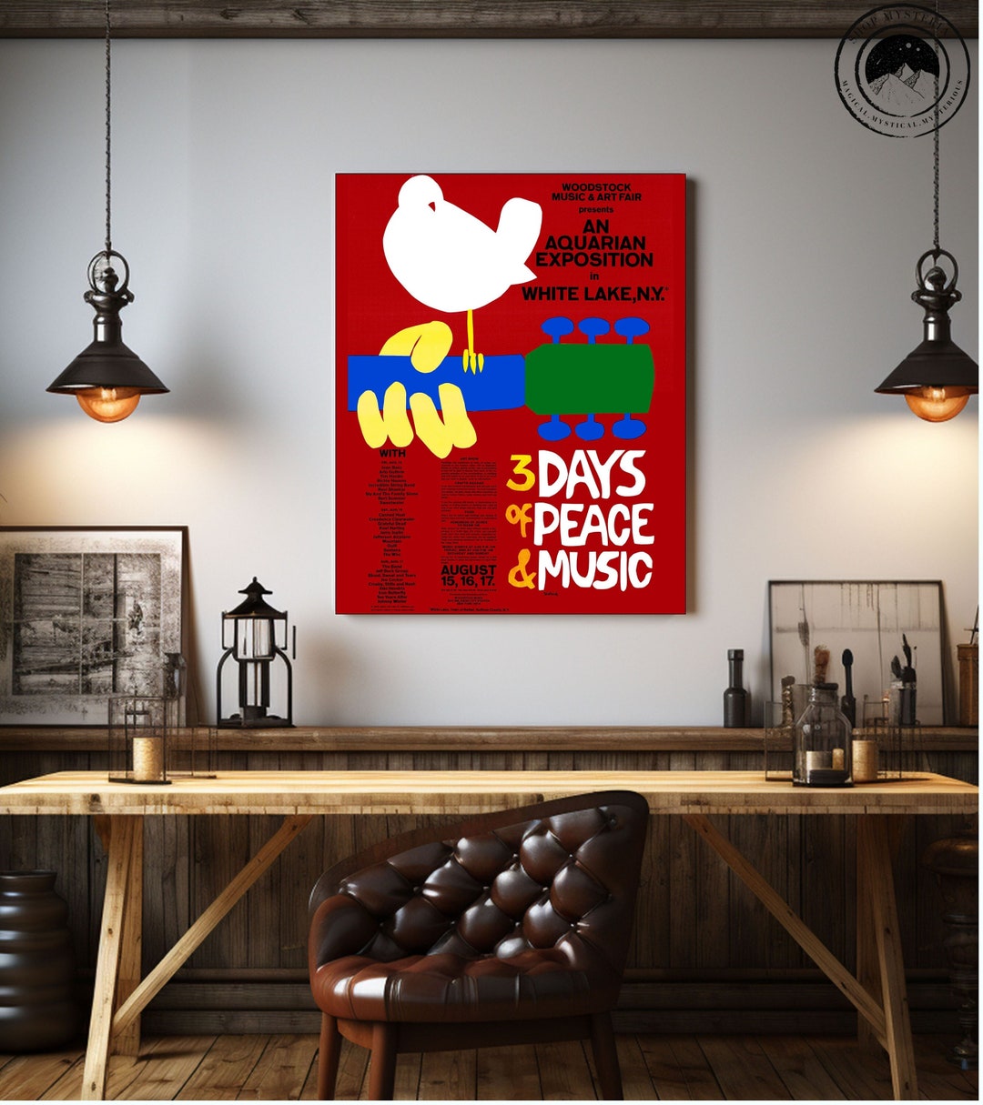 3 Days of Peace & Music, Vintage Poster, 1969 Woodstock Festival ...