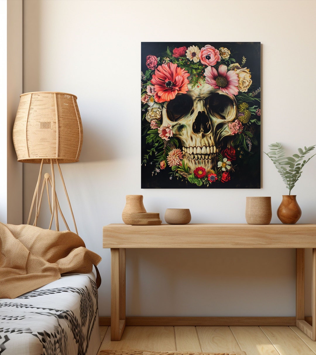 Skull Hippie Canvas Wall Art, Radiate Free-spirited Vibes, Hippie ...