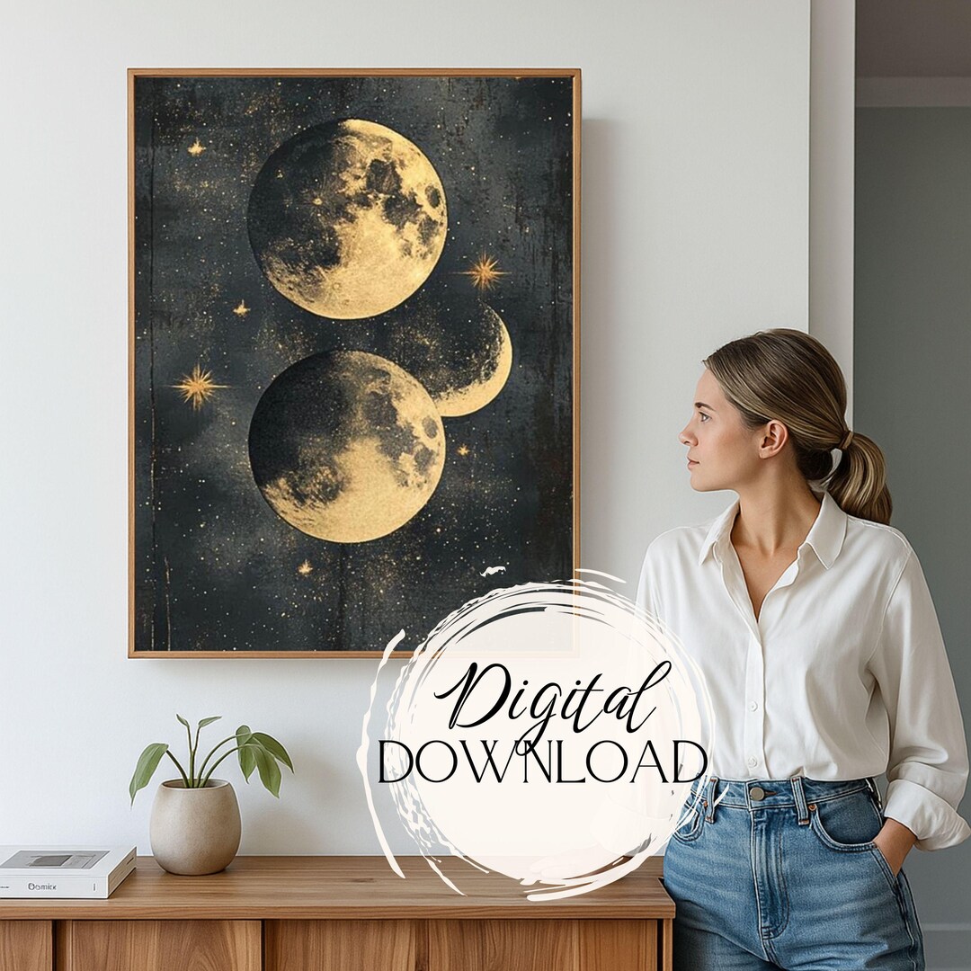 Celestial Moon Phase Wall Art, Printable Art, Mystical Night Sky Print ...