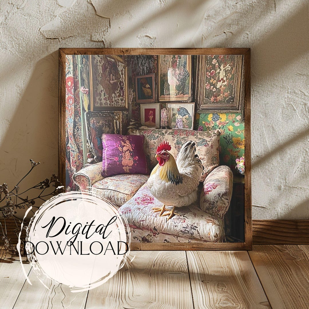 Vintage Boho Chicken Printable Art, Maximalist Farmhouse, Eclectic ...