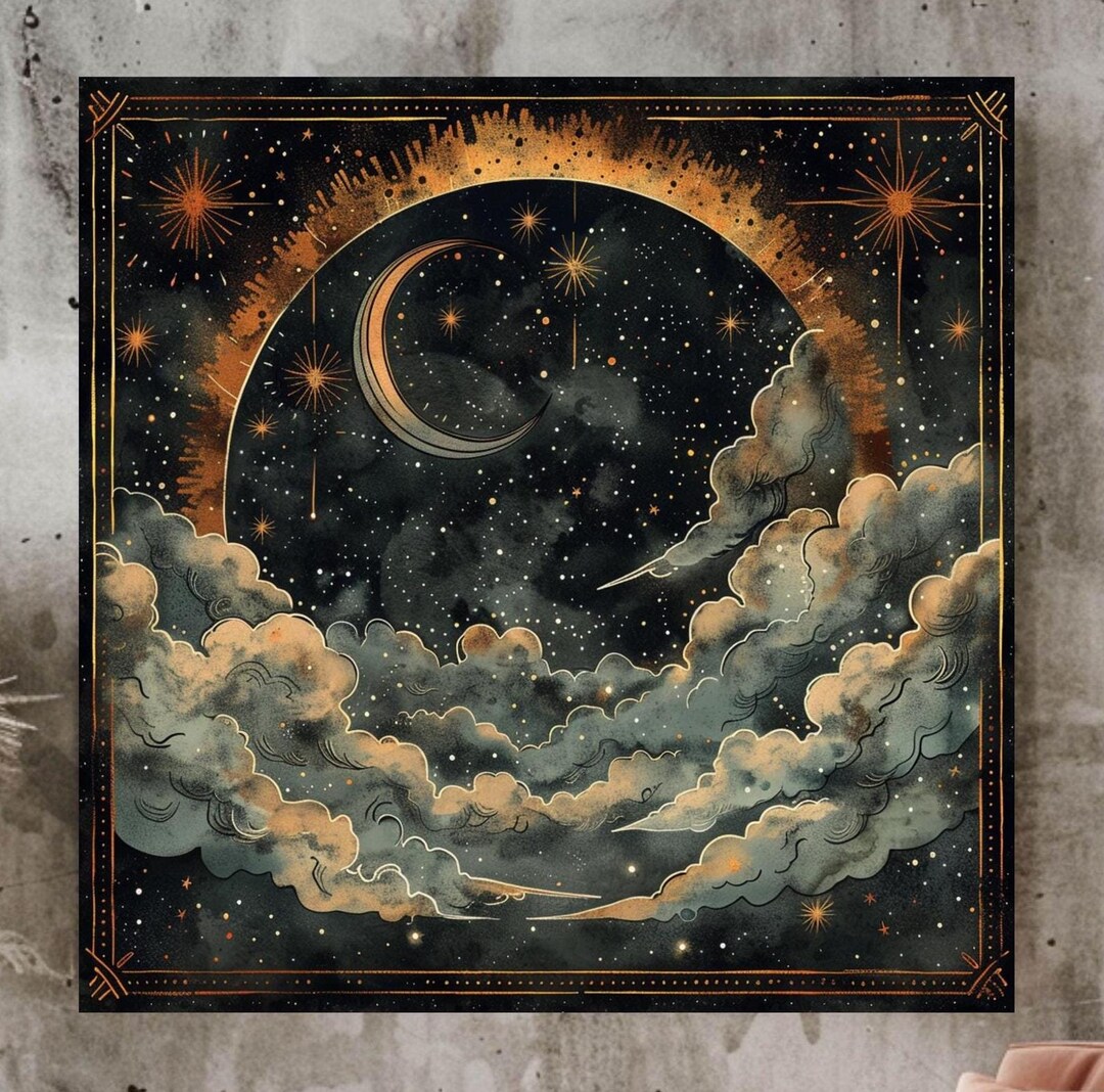 Celestial Sky Wall Art, Cosmic Wall Canvas, Moody Night Sky Art Canvas ...