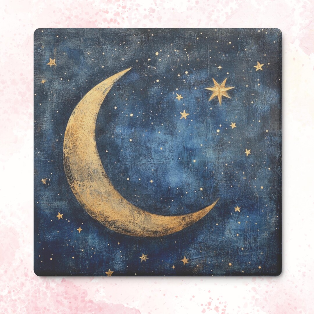 Celestial Moon and Stars Coasters Set of 4, Whimsical Coasters, Moon ...