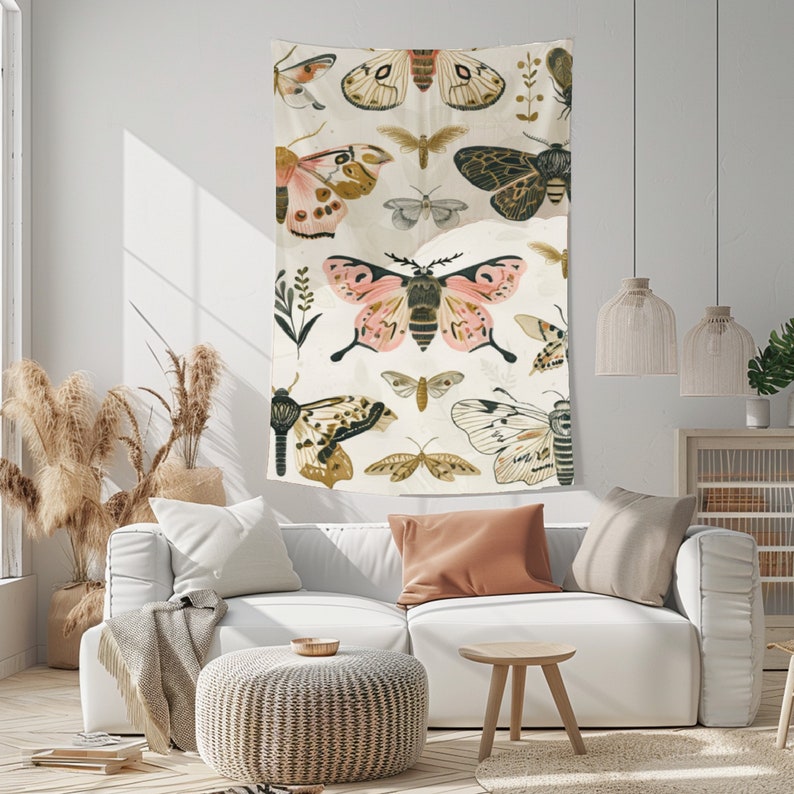 Pastel Boho Butterflies and Flowers Wall Tapestry Wall Hanging Floral ...