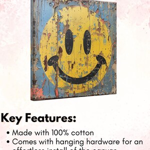 Vintage Smiley Face Canvas Art, Nostalgic Framed Dorm Decor, Retro ...