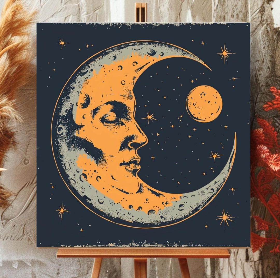Retro Crescent Moon Printable Art, Nostalgic Lunar Downloadable Art ...