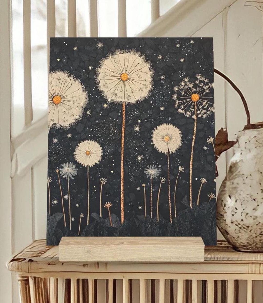 Dandelion Art Print Spring Decor, Wildflowers Gallery Board With Stand ...