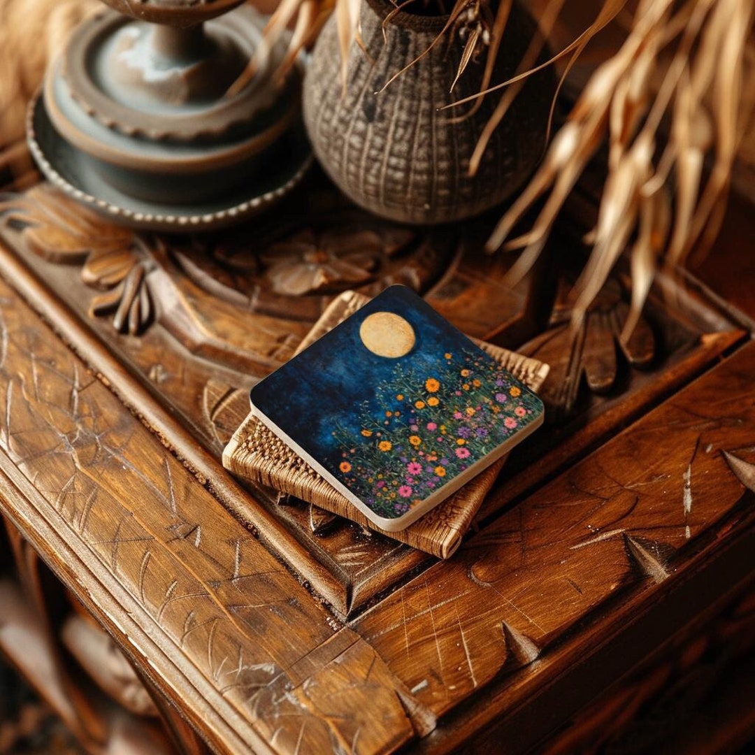 Magical Wildflowers Under the Moon Coasters Set of 4, Stone Coasters ...