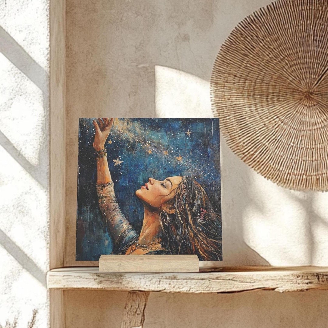 Hippie Girl Illustration Gallery Board With Stand Art, Boho Girl Art ...