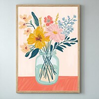 Multi Color Roses Bouquet - Flower Art Print - Botanical Watercolors ...