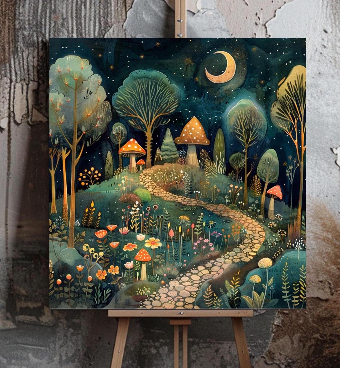 Enchanted Forest Whimsical Woodland Canvas Framed Wall Art, Magical Nature Artwork, Mystical ...