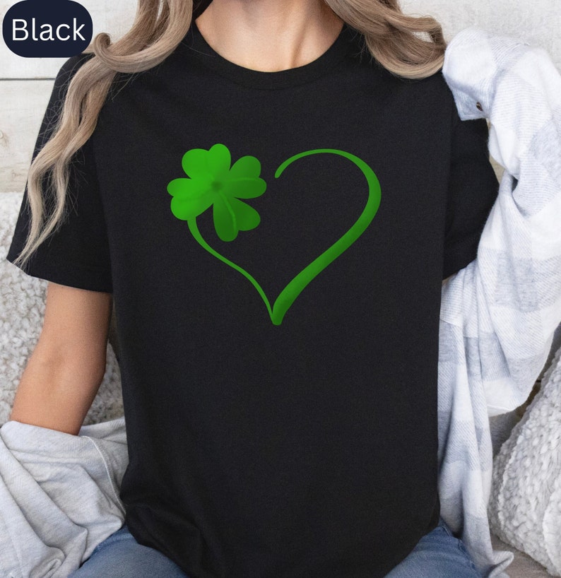 Womens Four Leaf Clover T Shirt St Patricks Day Heart Shirt Cute St