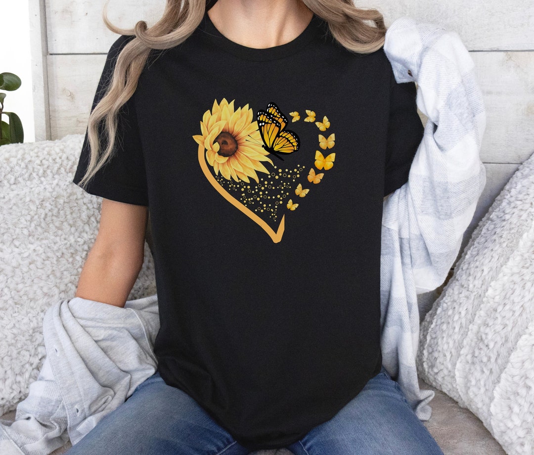 Sunflower T-shirt, Butterfly Love Shirt, Sunflower Butterfly T-shirt ...