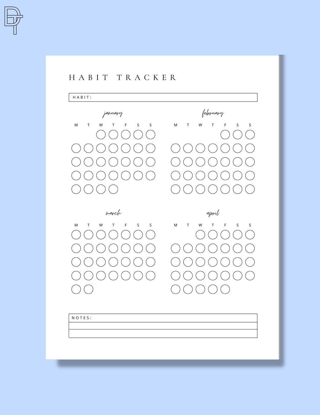 3 Page Monthly Habit Tracker: Instant Download Digital PDF, Minimal ...