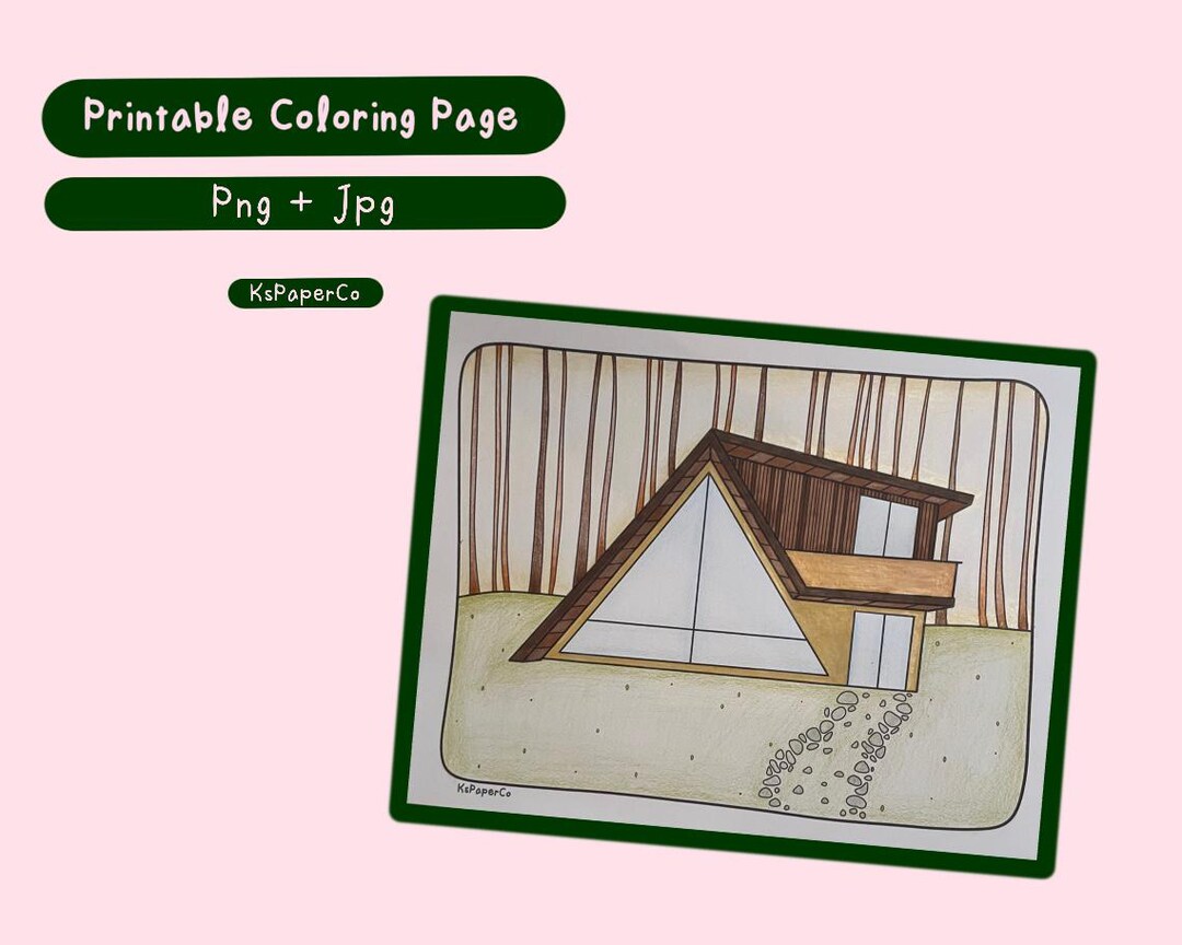 Modern Forest House Coloring Page | Kspaperco - Etsy