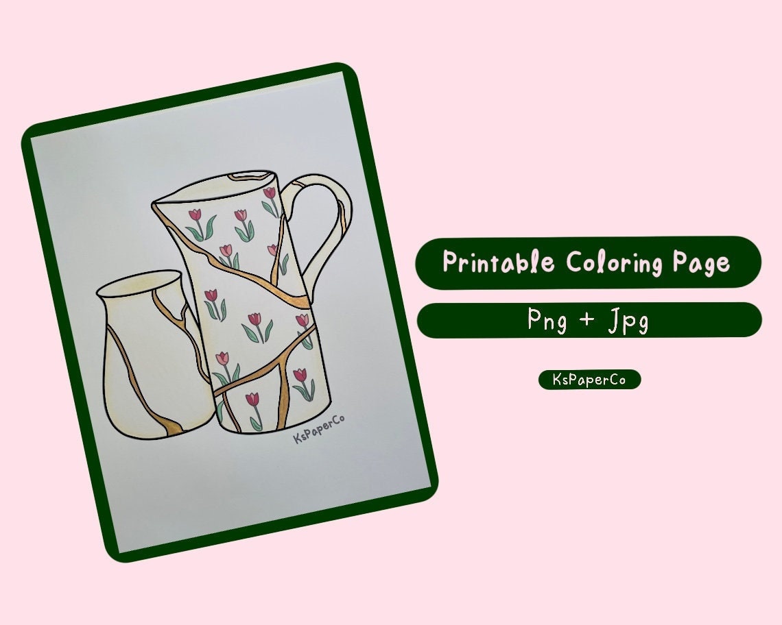 Kintsugi Inspired Ceramics Coloring Page | Kspaperco - Etsy
