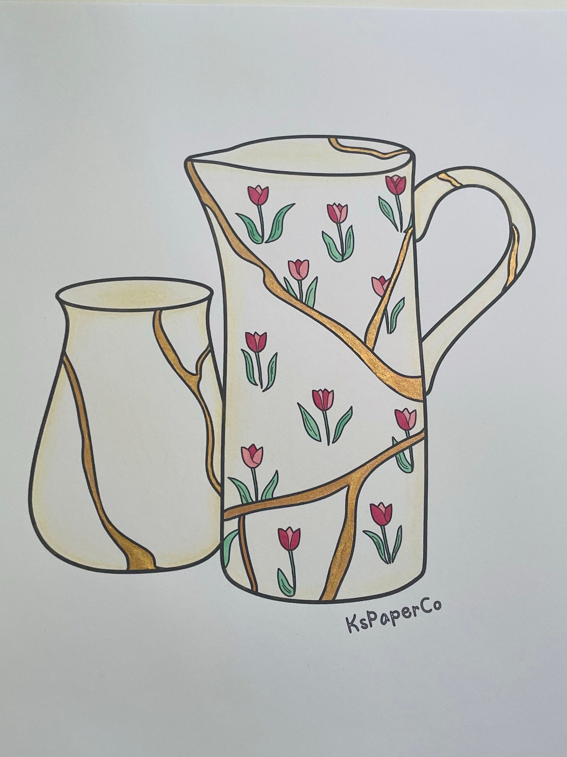 Kintsugi Inspired Ceramics Coloring Page | Kspaperco - Etsy