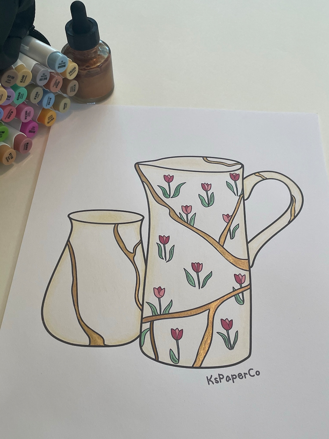 Kintsugi Inspired Ceramics Coloring Page | Kspaperco - Etsy