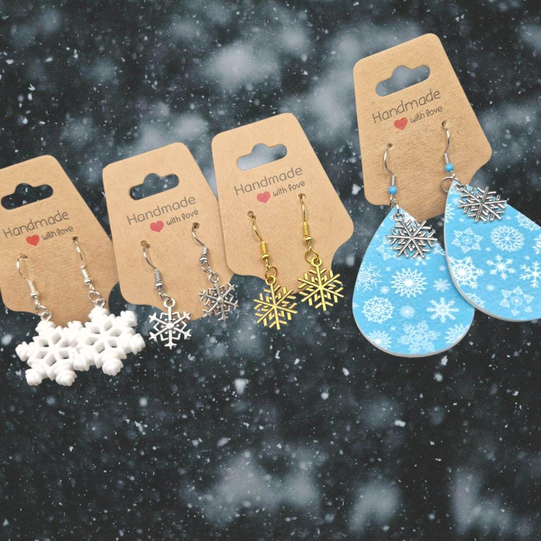 Winter Snowflake Earrings – White Acrylic, Glitter Snowflakes, Silver ...
