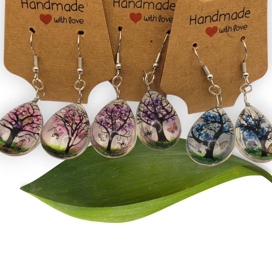Resin Enclosed Dried Flowers on Trees With Butterflies Wire Wrapped ...