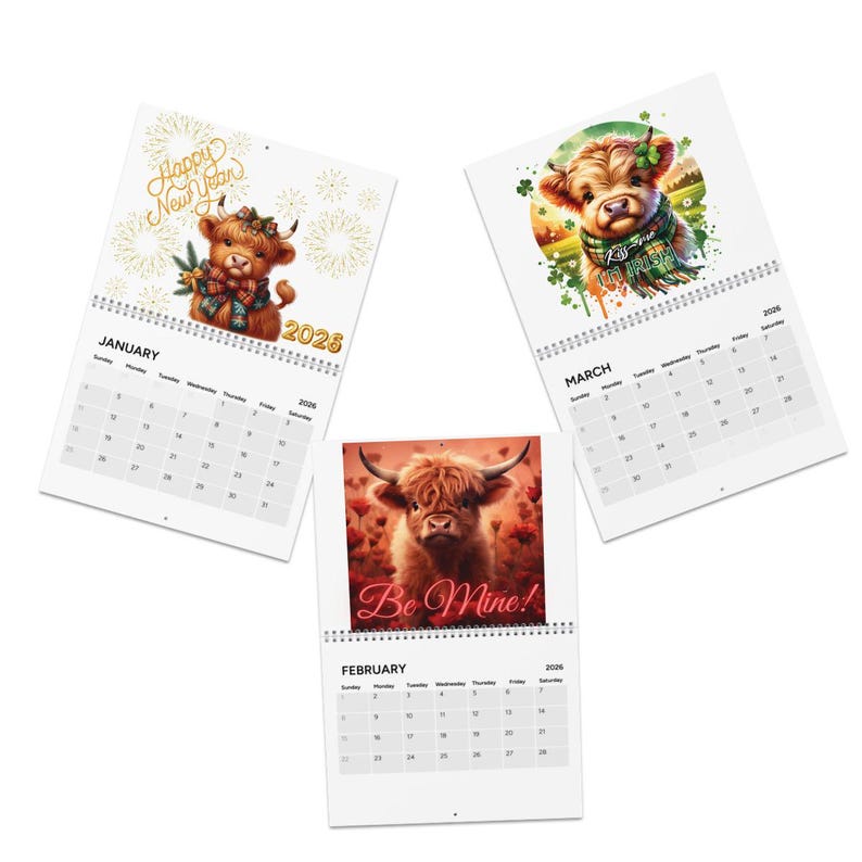 Highland Cow 2026 Calendar, Wall Calendar, Monthly Planner, Animal ...