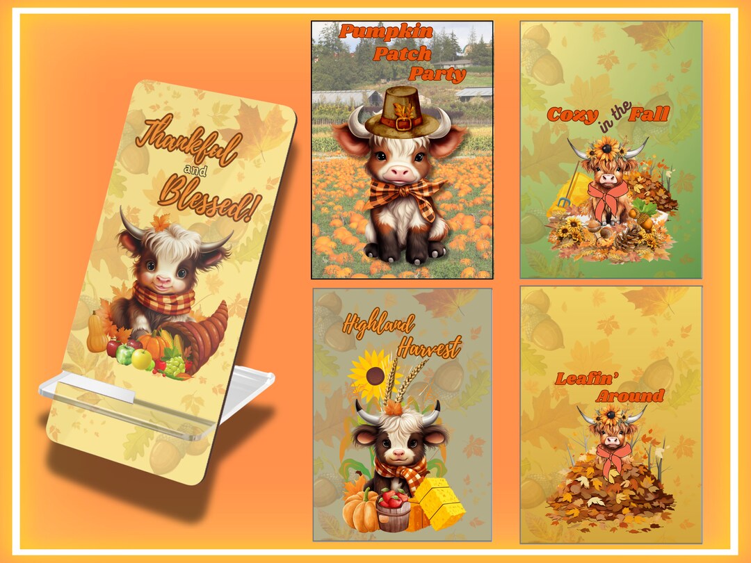 Fall Highland Cow Phone Stand - Autumn Harvest, Cozy, Pumpkin Patch ...