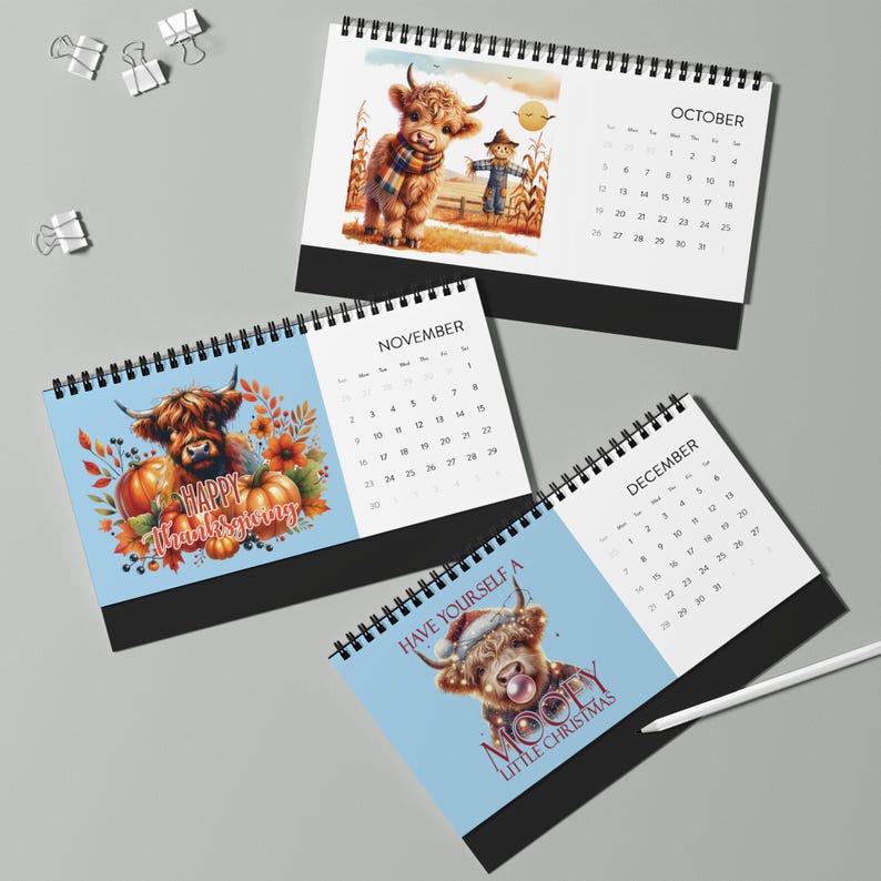 Highland Cow 2026 Calendar, Desktop Calendar, Monthly Planner, Animal ...