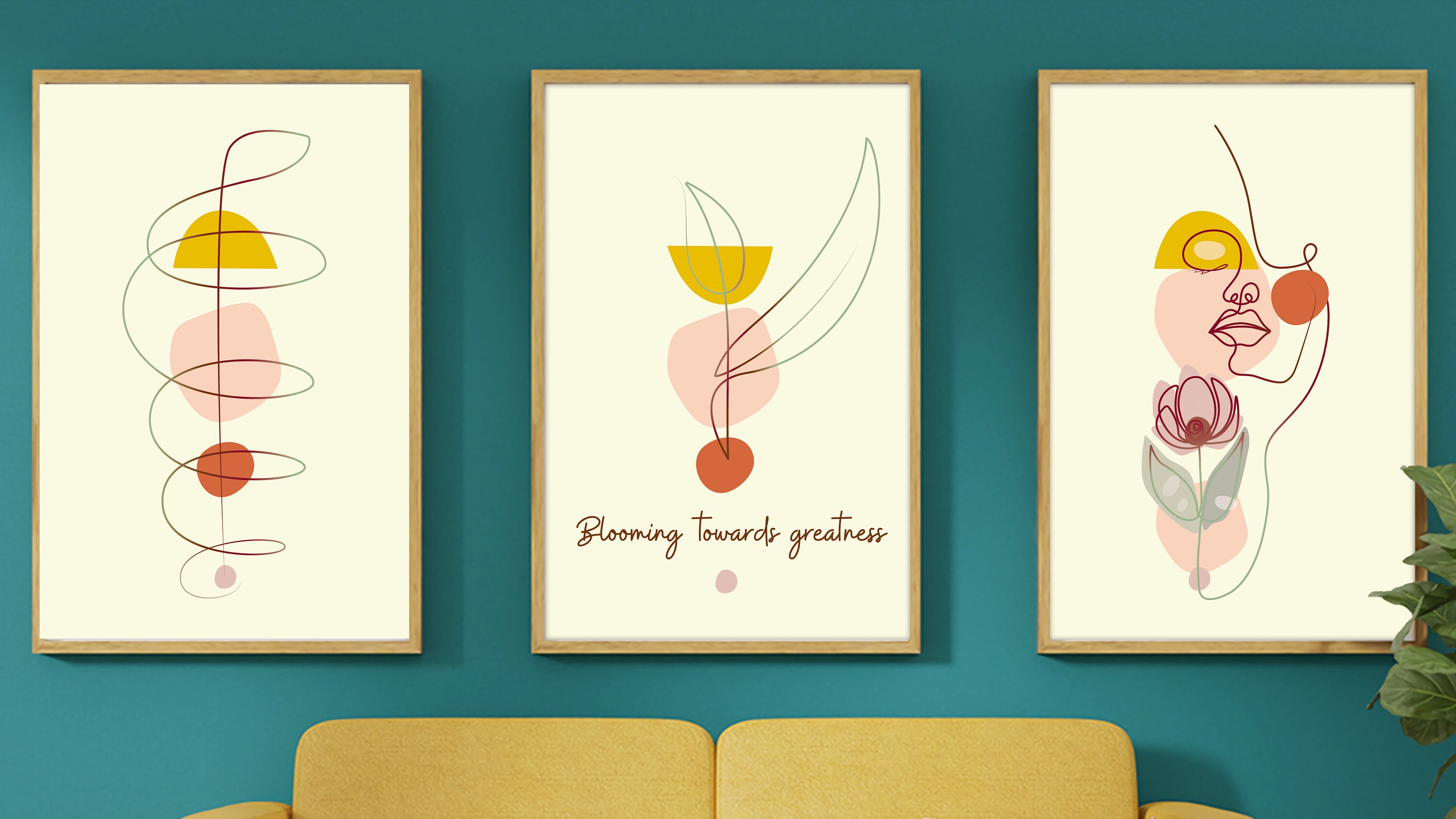 Set of 3 One Line Art Pieces, Instant Download, Home Decor. Modern ...