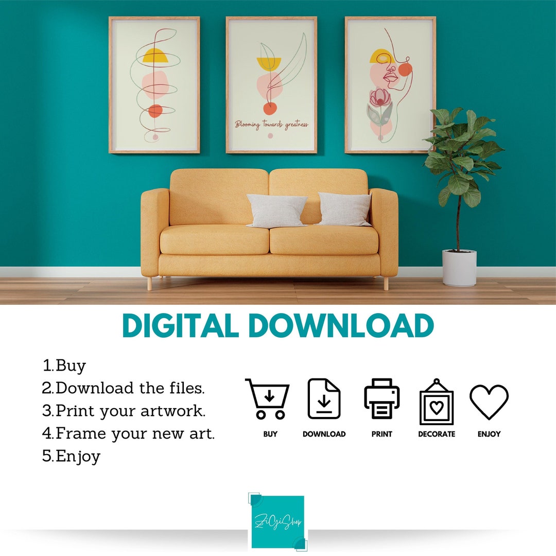 Set of 3 One Line Art Pieces, Instant Download, Home Decor. Modern ...