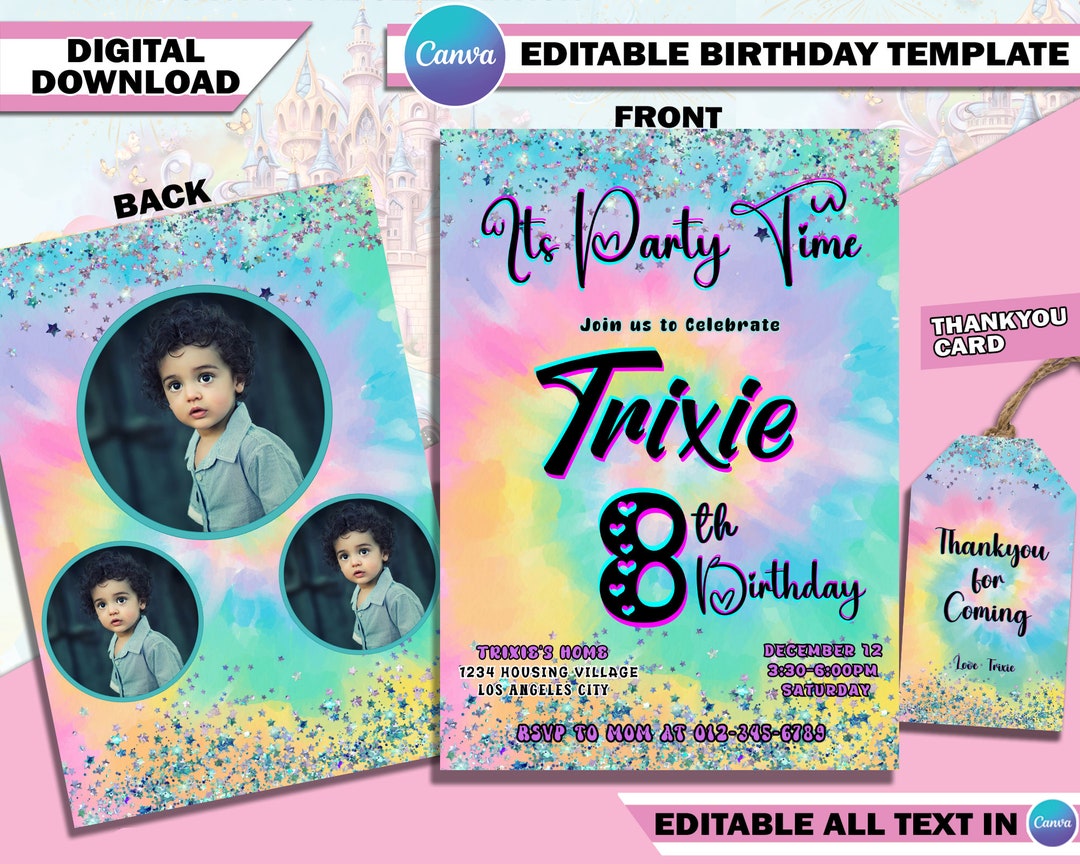 Editable Tie Dye Birthday Invitation Template, Tie Dye Birthday ...