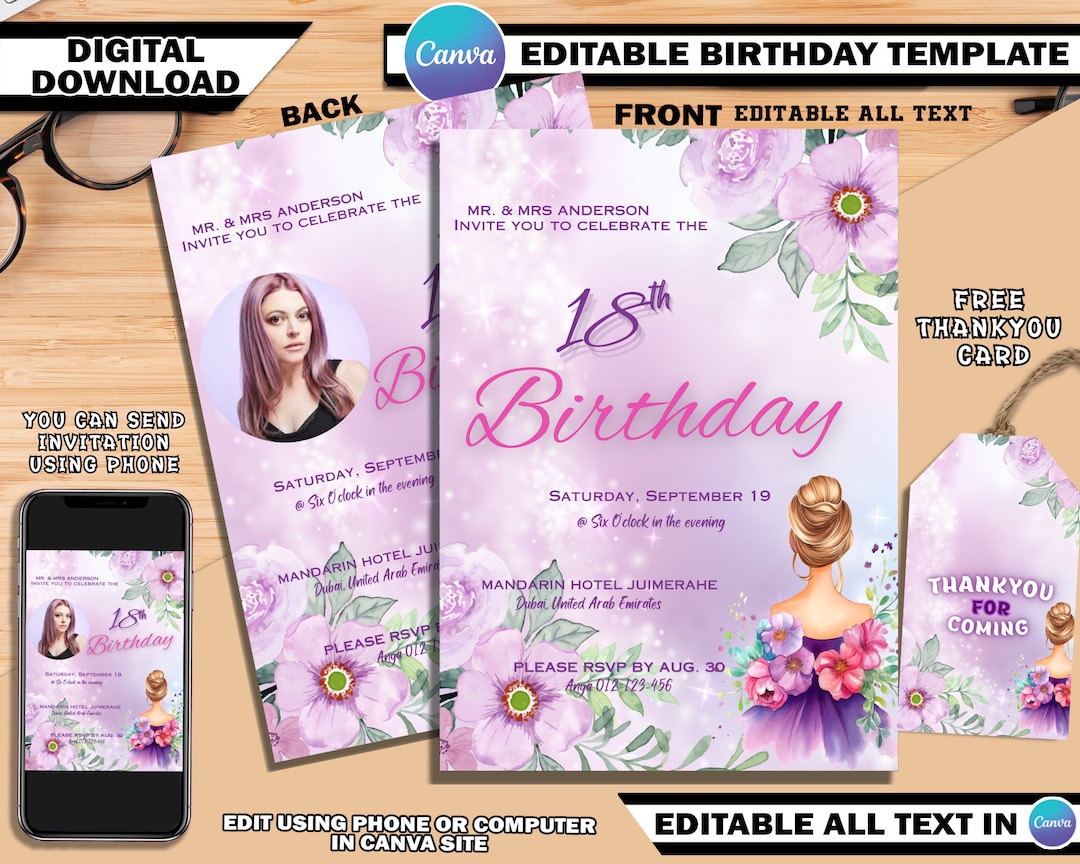 Floral Princess 18th Birthday Invitation Template 2023, Princess ...