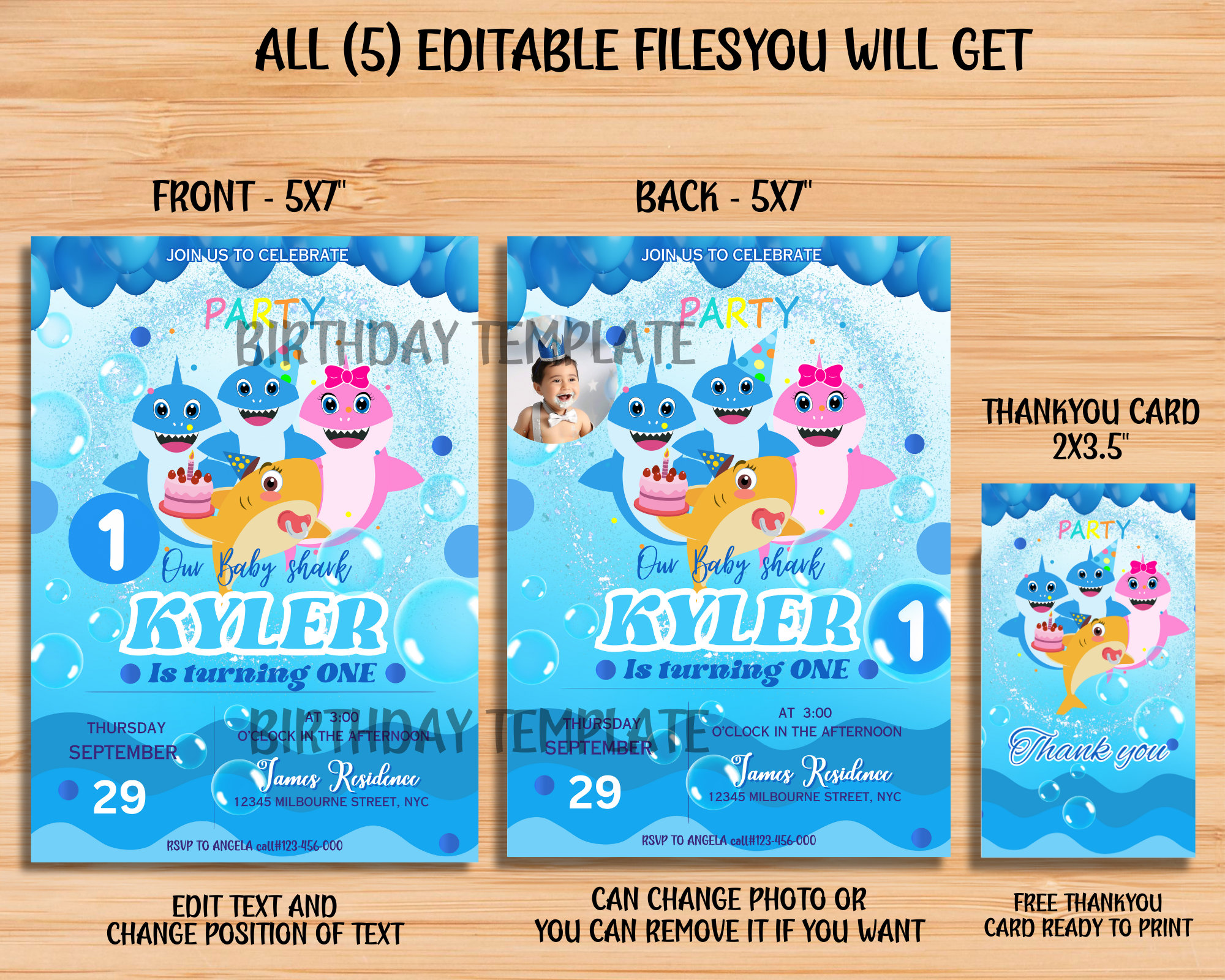 Baby Shark Birthday Invitation, Birthday Invitation Template, Cartoon ...