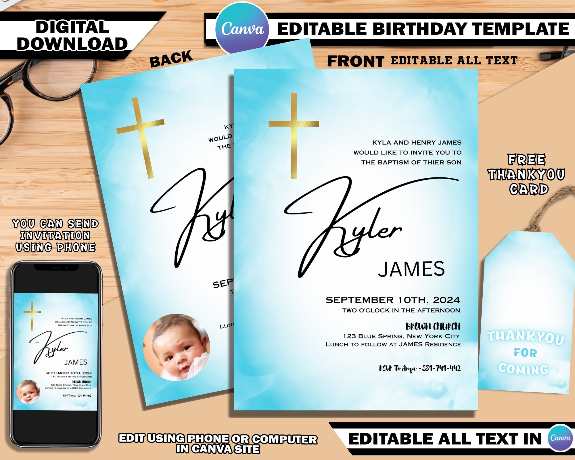 Baptism Invitation Card Template Baptism Invitation Card - Etsy