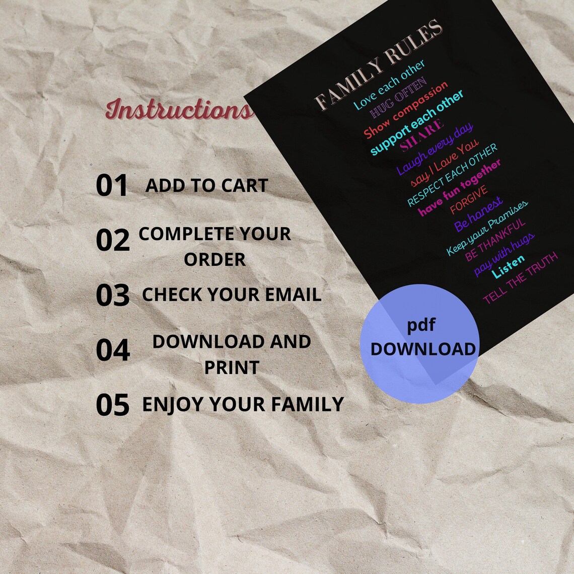 Printable Family Rules Wall Art-house Rules Print Art-family Gift ...