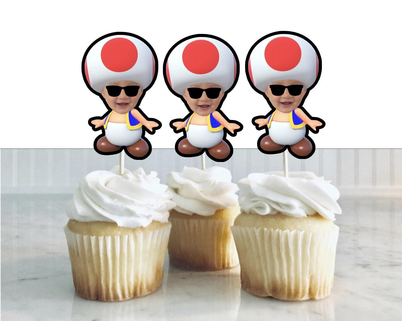 Custom Mario Toad Cupcake Photo Toppers, Boxing Face Birthday Party ...