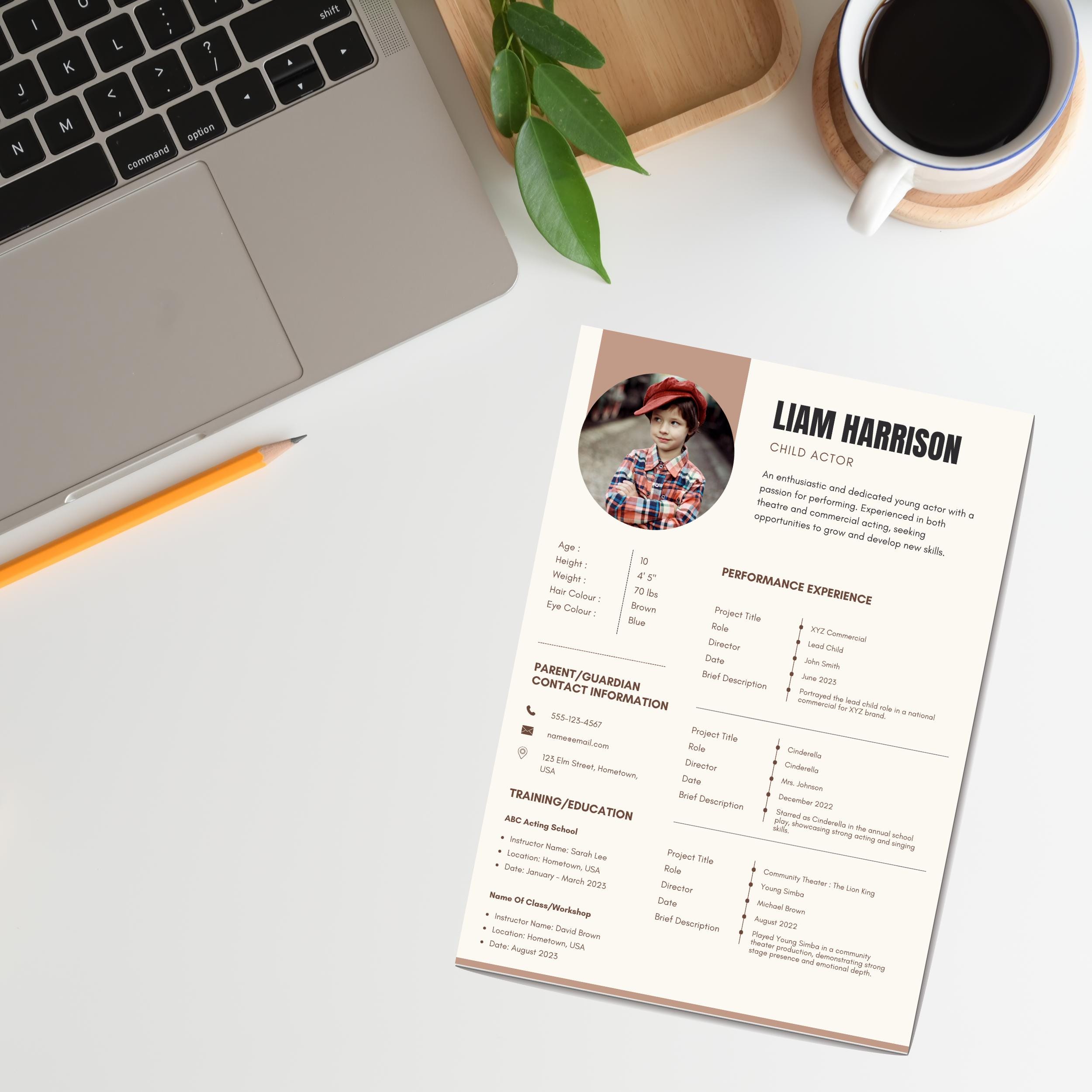 Child Actor Resume Template, Printable, Editable Word & PDF ...