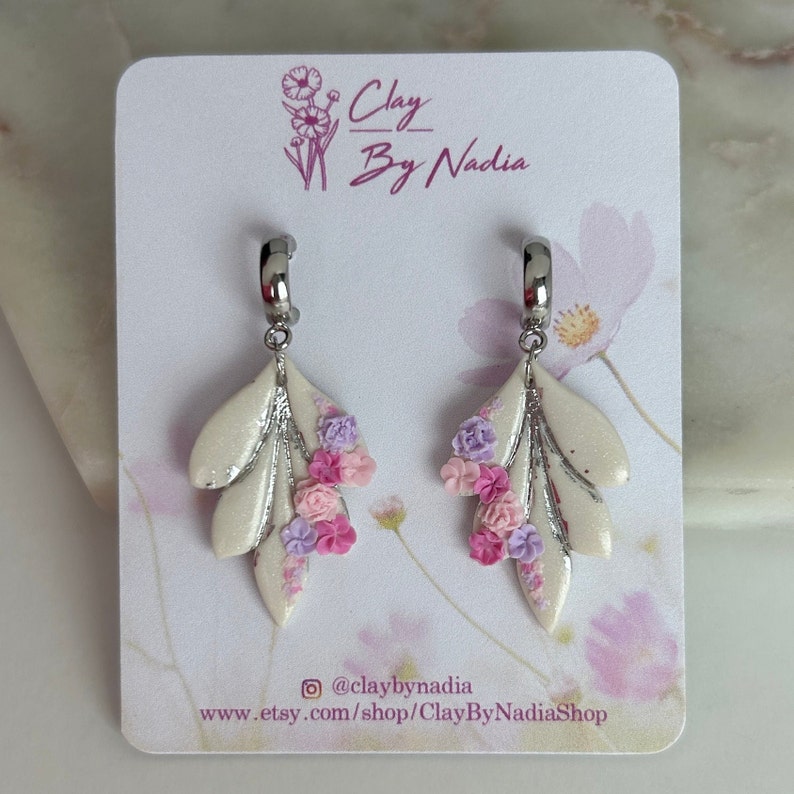 Floral Polymer Clay Dangle Earrings, Pink Purple Flowers Spring ...