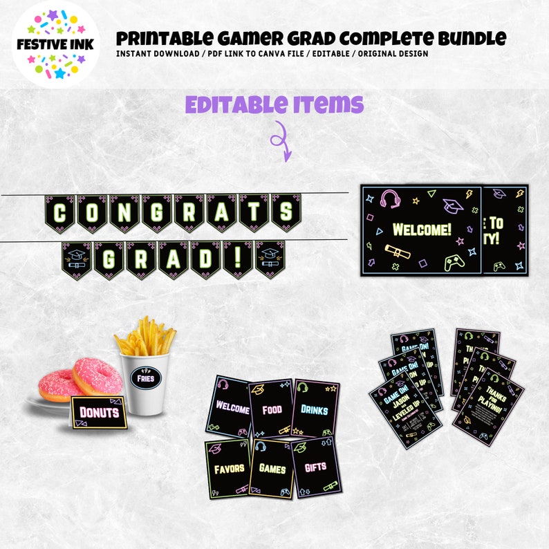 Gamer Graduation Complete Bundle, Colorful Neon Event Decor, Video Game ...