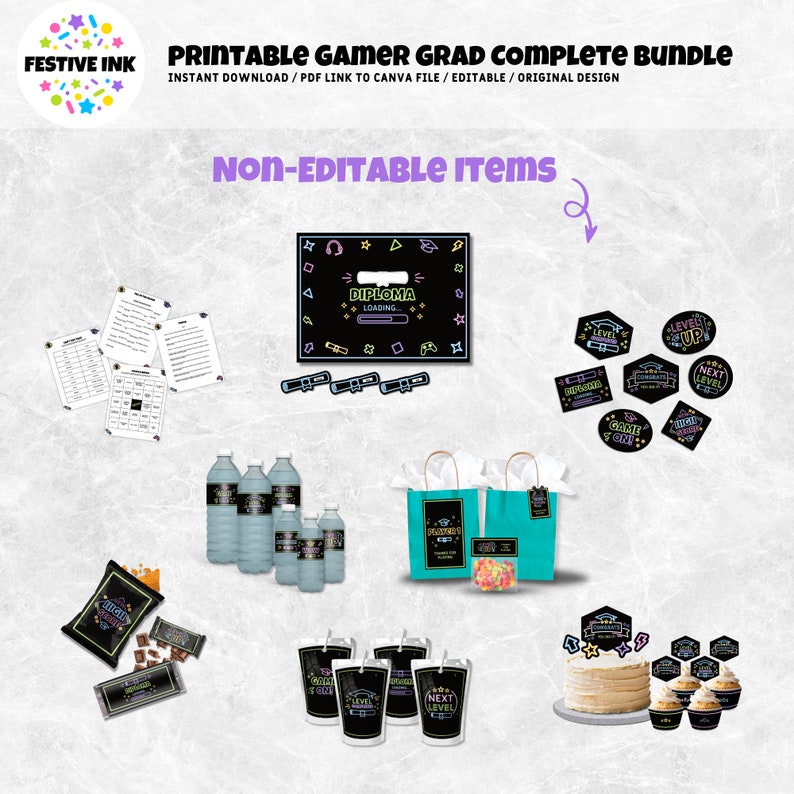 Gamer Graduation Complete Bundle, Colorful Neon Event Decor, Video Game ...