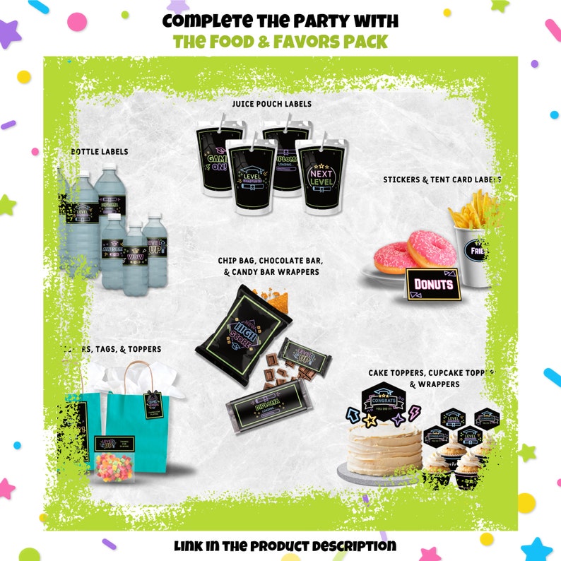 Gamer Graduation Cake, Cupcake Toppers & Wrappers, Neon School Event ...