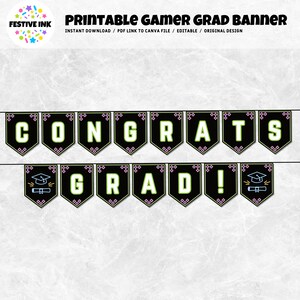 Gamer Graduation Banner, Neon School Bunting, Achievement Party ...