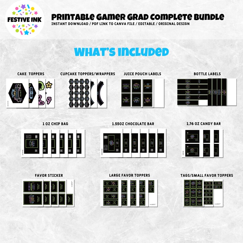Gamer Graduation Complete Bundle, Colorful Neon Event Decor, Video Game ...