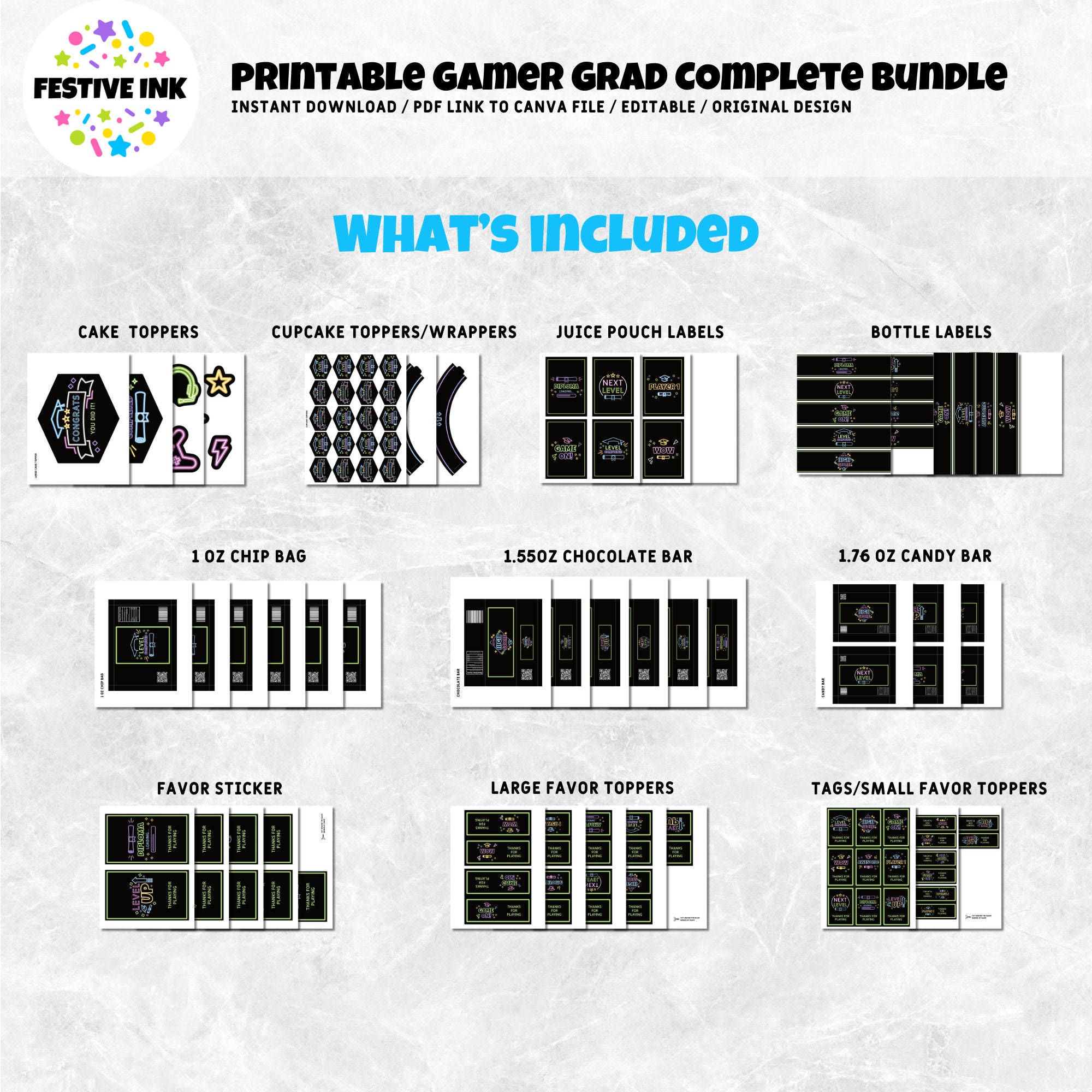 Gamer Graduation Complete Bundle, Colorful Neon Event Decor, Video Game ...