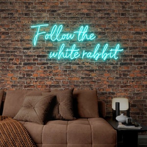 Follow the White Rabbit Custom Neon Sign Bedroom Led Light Home Decor ...
