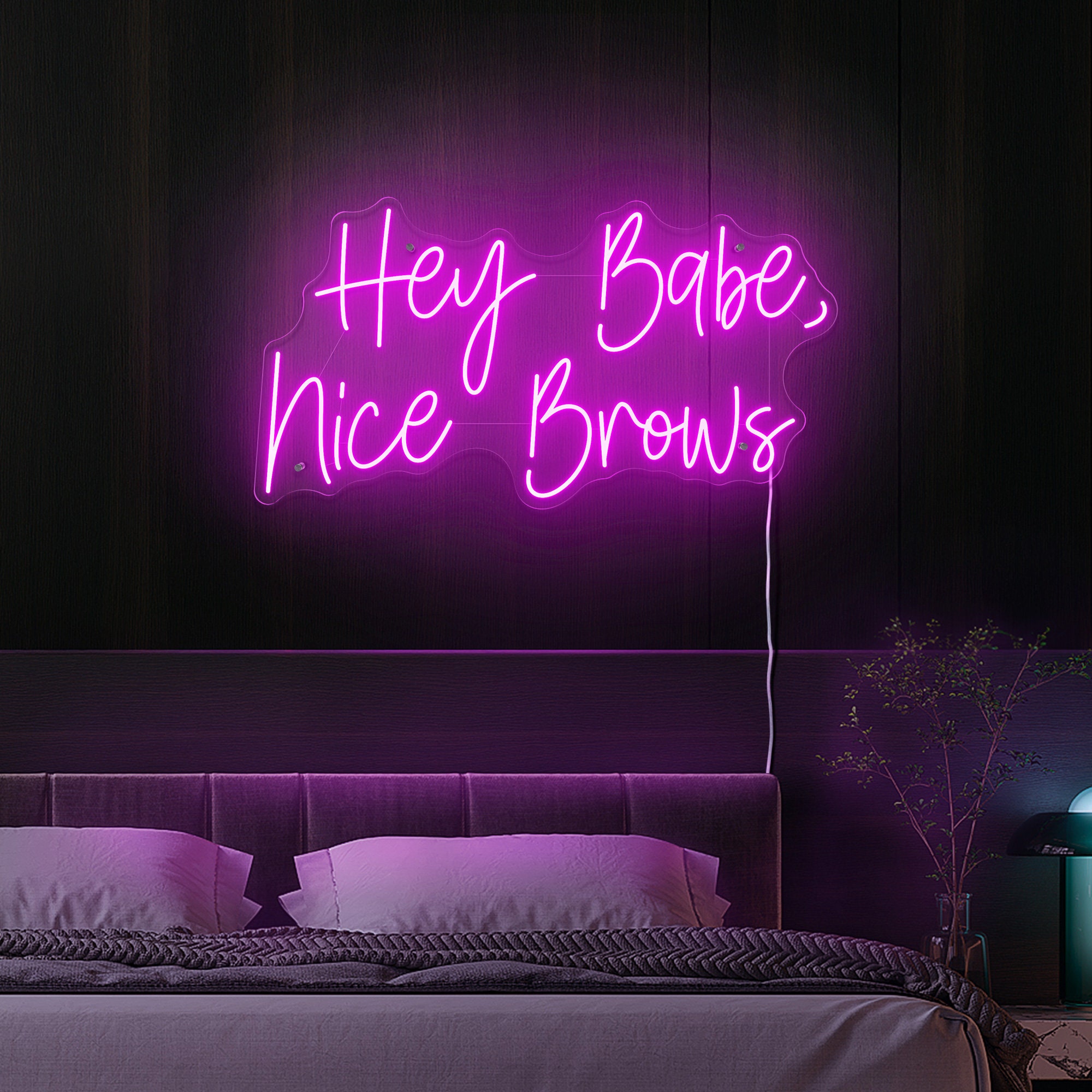 Hey Babe Nice Brows LED Neon Sign，handmade Neon Sign Eye-catching Neon ...