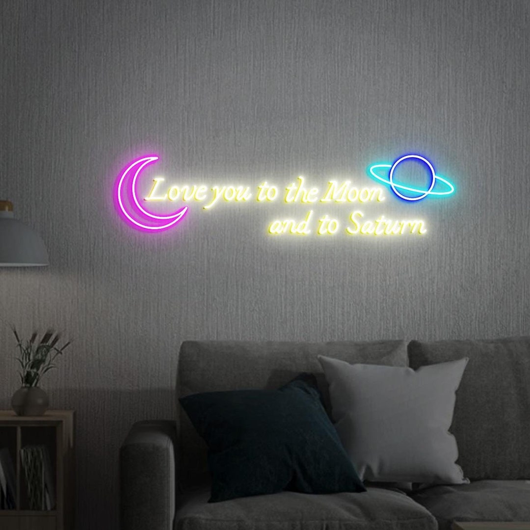 Love You to the Moon and Saturn Neon Sign, Custom Neon Sign Warm White ...