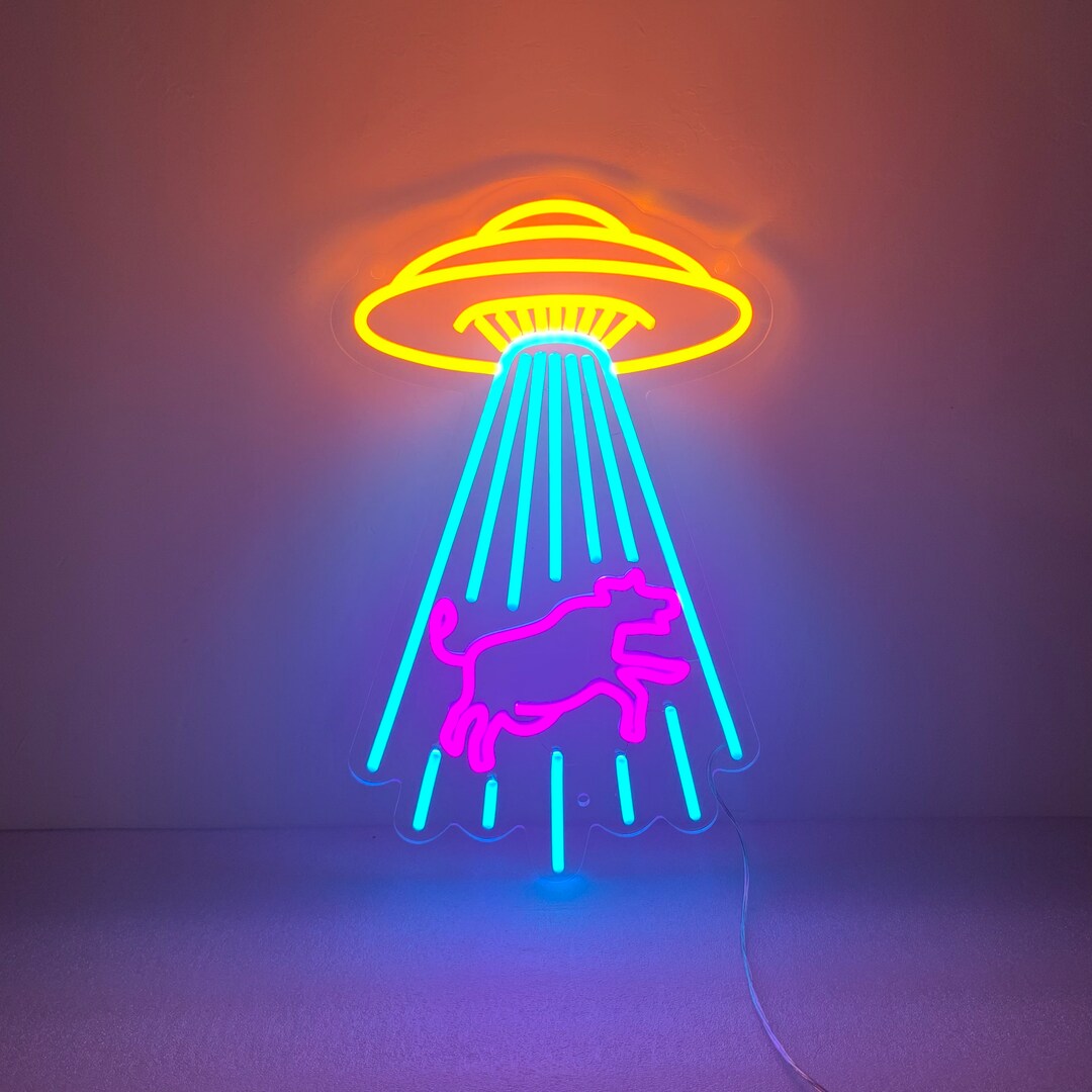 UFO Neon Sign, Kidnapping Cow Neon Sign, Creative UFO Cool Wall Decor ...