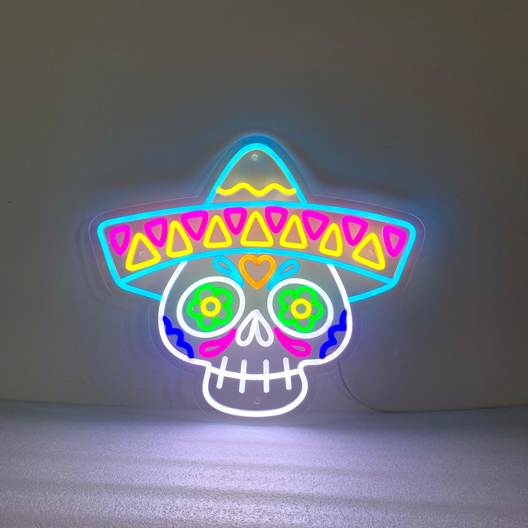 Calavera Neon Sign, Mexican Sugar Skull, Wall Decor, Neon Light Mexican ...