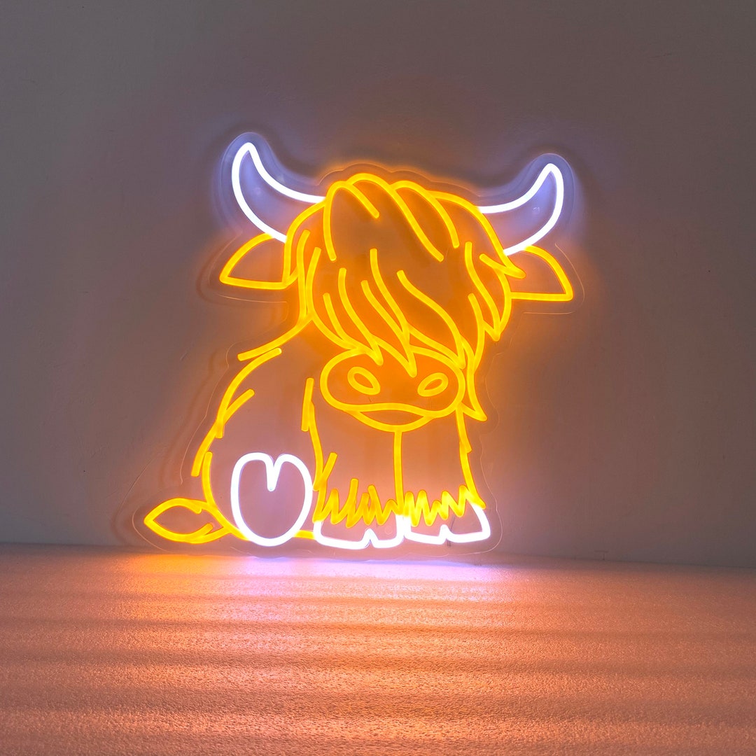 Highland Cow Neon Sign, Cute Cow Animal Neon Light for Kids Nursery ...